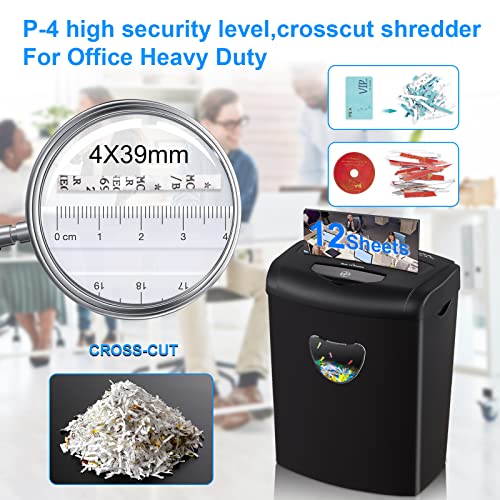 Paper Shredder, 12-Sheet Cross Cut with 5.55-Gallon Basket, P-4 Security Level, 3-Mode Design Shred Card/CD/Staple/Clip, Heavy Duty with Jam Proof System, Paper Shredder for Office (ETL)