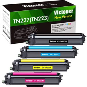 victoner compatible toner cartridge replacement for brother tn227 tn 227 tn223 tn-227 tn227bk hl-l3270cdw mfc-l3770cdw mfc-l3750cdw hl-l3290cdw hl-l3210cw printer high yield (4 pack tn-223bk/c/m/y )