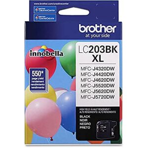 brother genuine high yield black ink cartridge, lc203bk, replacement black ink, page yield up to 550 pages, amazon dash replenishment cartridge, lc203