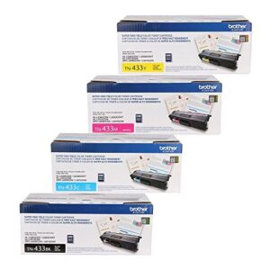 brother tn433bk, tn433c, tn433m, tn433y high yield black, cyan, magenta and yellow toner cartridge set