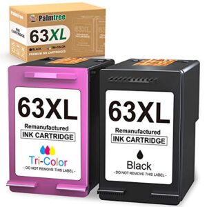 palmtree remanufactured ink cartridge replacement for hp ink 63 63xl ink cartridges black and color for hp officejet 3830 4650 5255 envy 4520 4512 4513 deskjet 1112 2130 printer (1 black 1 tri-color)