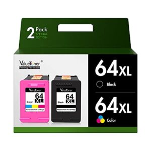 valuetoner remanufactured ink cartridge replacement for hp 64 xl 64xl ink cartridge combo pack for envy photo 7858 7855 7155 6255 6252 7120 6232 7158 7164 7255e 7955e 7958e printer (2 pack)