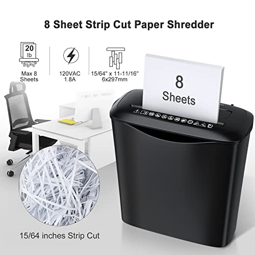 Bonsaii Paper Shredder for Home, 8-Sheet StripCut CD and Credit Card Paper Shredder for Home Office Use, Shredder Machine with Overheat and Overload Protection, 3.4 Gallons Wastebasket,Black (S120-C)