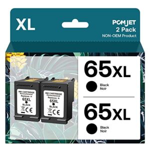 pcmjet remanufactured 65xl black ink cartridge compatible with ink 65 black work with deskjet 3755 3700 2600 3752 2652 2655 3722, envy 5055 5000 5052 5070 5014, amp 100 120 125 130 printer (2 black)