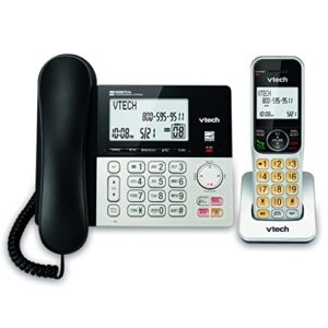 vtech vg208 dect 6.0 corded/cordless phone for home with answering machine, call blocking, caller id, large backlit display, duplex speakerphone, intercom, line-power (silver/black)