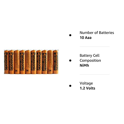 Panasonic HHR-75AAA/B-10 Ni-MH Rechargeable Battery for Cordless Phones, 700 mAh (Pack of 10)