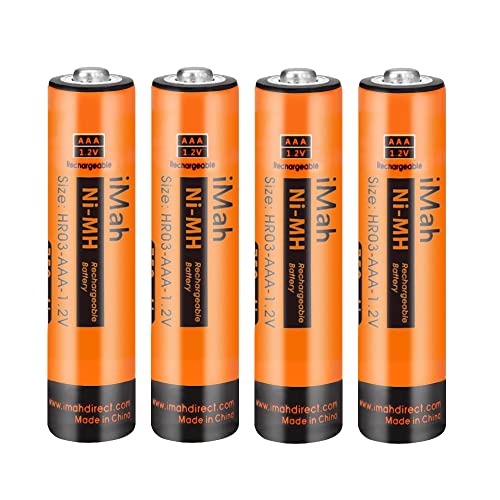 iMah 4-Pack 1.2V 750mAh Ni-MH AAA Rechargeable Battery for Panasonic Cordless Phones Also Compatible with BK40AAABU HHR-55AAABU HHR-65AAABU HHR-75AAA/B HHR-4DPA/4B BK30AAABU BT205662 and Solar Lights