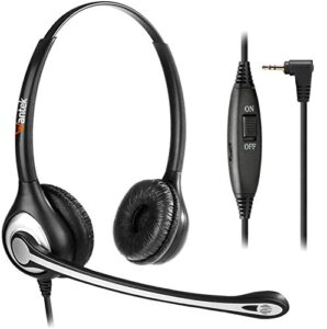 phone headset with microphone noise cancelling & volume controls, 2.5mm telephone headset compatible with polycom panasonic at&t vtech uniden office cordless phones, clear chat, ultra comfort