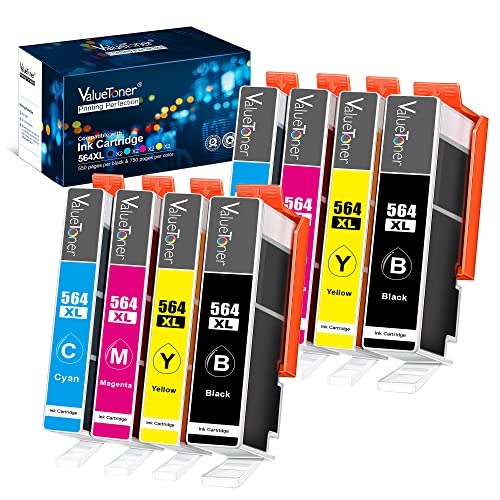 Valuetoner Compatible Ink Cartridge Replacement for HP 564XL 564 XL for Photosmart 5510 5514 Premium B209 B210 Officejet 4610 4620 4622 Deskjet 3070A Printer (Black Cyan Magenta Yellow,8-Pack)