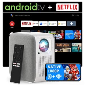 native 1080p fhd projector, 4k projector with netflix-certified, android tv10.0, 5000+ apps, 350 ansi, stereo speaker, 5g wifi & bluetooth, movie projector wireless compatible with ios/android/windows