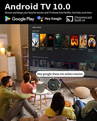 Native 1080P FHD Projector, 4K projector with Netflix-Certified, Android TV10.0, 5000+ Apps, 350 ANSI, Stereo Speaker, 5G WiFi & Bluetooth, Movie Projector Wireless Compatible with iOS/Android/Windows