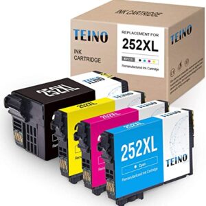 TEINO 252XL Remanufactured Ink Cartridges Replacement for Epson 252 252XL 252 XL use with Workforce WF-7710 WF-3640 WF-7720 WF-3620 WF-7620 WF-7610 WF-7210 (Black Cyan Magenta Yellow, 4-Pack)