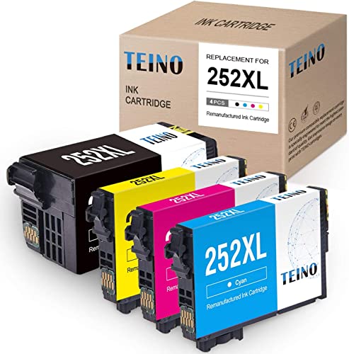 TEINO 252XL Remanufactured Ink Cartridges Replacement for Epson 252 252XL 252 XL use with Workforce WF-7710 WF-3640 WF-7720 WF-3620 WF-7620 WF-7610 WF-7210 (Black Cyan Magenta Yellow, 4-Pack)