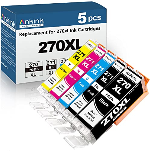 Ankink Compatible Canon Ink Cartridge PGI-270XL&CLI-271XL use PIXMA MG5720 MG6821 MG7720 TS6020 TS8020 TS9020 Printer 270 271 XL Combo Pack(PGI-270:PGBK,CLI-271:Black,Cyan,Magenta,Yellow)