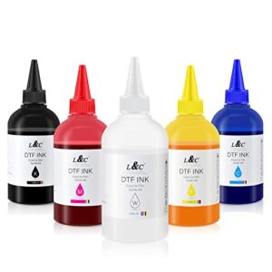 l&c premium dtf ink, dtf transfer ink refill for epson l1800 et-8550 xp15000 dtf printers, heat transfer film printing ink set 200ml x 5