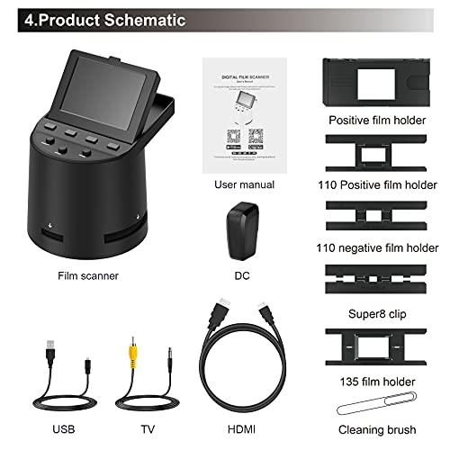 Wireless Digital Film and Slide Scanner with 22MP, Converts 35mm, 126, 110, Super 8 Films Slides, Negatives to JPEG, Tilt-Up 3.5 Large LCD, Transfer Pictures to Phones Via WiFi Connection, MAC PC