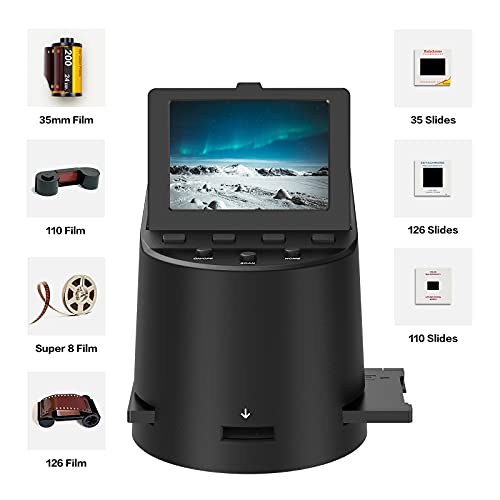 Wireless Digital Film and Slide Scanner with 22MP, Converts 35mm, 126, 110, Super 8 Films Slides, Negatives to JPEG, Tilt-Up 3.5 Large LCD, Transfer Pictures to Phones Via WiFi Connection, MAC PC