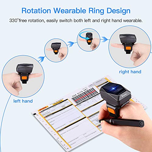 Eyoyo 1D Bluetooth Wearable Ring Barcode Scanner, Portable Mini Finger Bar Code Reader with 2.4GHz Wireless & USB Wired Connection for iPhone iPad Android iOS, for Book, Warehouse Inventory, Express