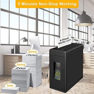 Paper Shredder, 6-Sheet Micro Cut with 2.9 Gallons Bin, P-6 High Security Level, 5 Munites Non-Stop Working Time, Compact Design Pull Out Basket with Jam Proof System for Home Office Use