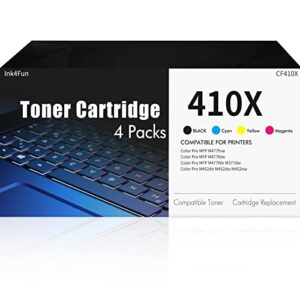 410x toner cartridge high yield: 4 pack compatible toner replacement for hp 410x cf410x cf411x cf412x cf413x color pro mfp m477fdn m477fdw m477fnw m452dn m452dw m452nw m377dw mfpm377dw printer