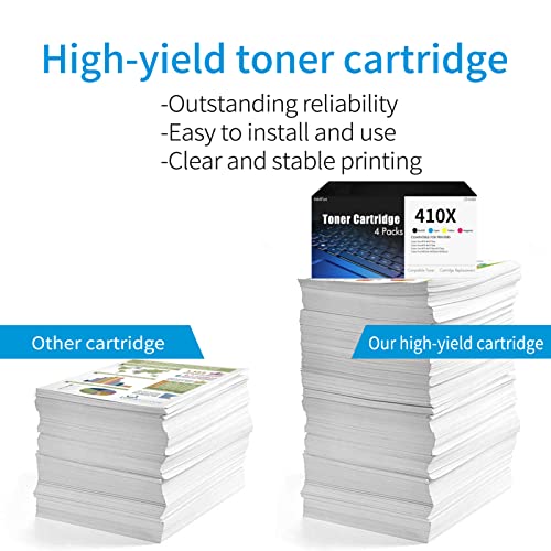 410X Toner Cartridge High Yield: 4 Pack Compatible Toner Replacement for HP 410X CF410X CF411X CF412X CF413X Color Pro MFP M477FDN M477FDW M477FNW M452DN M452DW M452NW M377DW MFPM377DW Printer