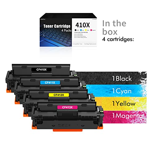 410X Toner Cartridge High Yield: 4 Pack Compatible Toner Replacement for HP 410X CF410X CF411X CF412X CF413X Color Pro MFP M477FDN M477FDW M477FNW M452DN M452DW M452NW M377DW MFPM377DW Printer