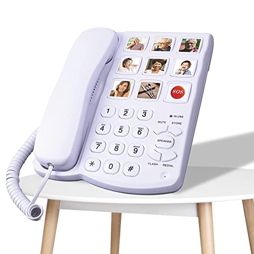 Big Button Phone for Seniors, LD‑858HF Key Amplified Telephone Photo Memory Corded Landline for Low Vision