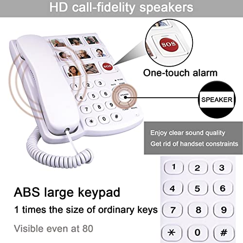 Big Button Phone for Seniors, LD‑858HF Key Amplified Telephone Photo Memory Corded Landline for Low Vision