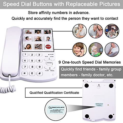 Big Button Phone for Seniors, LD‑858HF Key Amplified Telephone Photo Memory Corded Landline for Low Vision