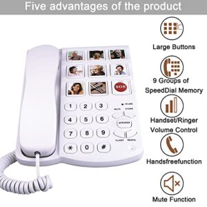 Big Button Phone for Seniors, LD‑858HF Key Amplified Telephone Photo Memory Corded Landline for Low Vision