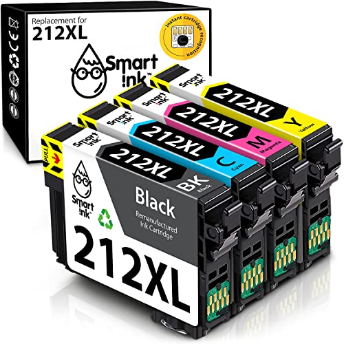 Smart Ink Remanufactured Ink Cartridge Replacement for Epson 212 Ink Cartridges 212XL T212 XL to use with Workforce WF-2830 WF-2850 XP-4100 XP-4105 (Black & Cyan/Magenta/Yellow 4 Combo Pack)