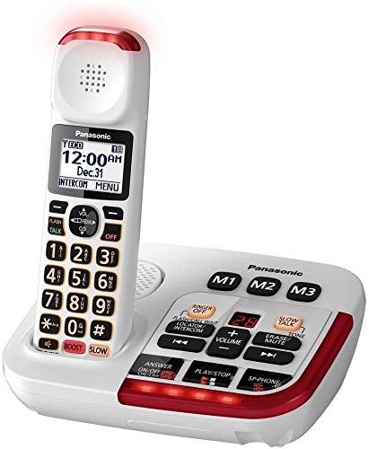 Panasonic KX-TGM420W + (3)KX-TGMA44W Amplified Cordless Phone with Digital Answering Machine Expandable upto 6 Handsets and Voice Volume Booster 40 dB