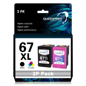 for hp 67 ink cartridges xl queenprint for hp67 ink cartridge 67xl 67 xl black/color combo pack for envy 6055e 6055 6052 6075 envy pro 6455e 6455 6475 6452 6458 deskjet 4155 2755e 2755 4052