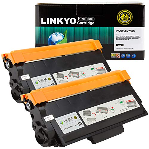 LINKYO Compatible Toner Cartridge Replacement for Brother TN750 TN-750 TN720 (Black, High Yield, 2-Pack)