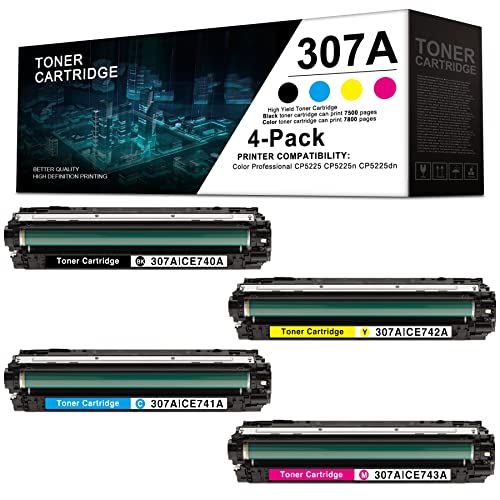 4 Pack (1BK+1C+1Y+1M) 307A | CE740A CE741A CE742A CE743A Remanufactured Toner Cartridge Replacement for HP Color Professional CP5225 CP5225n CP5225dn Printer -by Leadyink