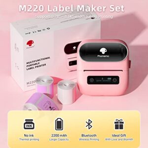 M220 Label Maker, Phomemo Label Printer, 3 Inch Bluetooth Thermal Sticker Maker Machine for Home,Office,School,Barcode Printer for Address,Mailing,Box,Cup,Compatible with Phone & PC,with 3 Rolls Label