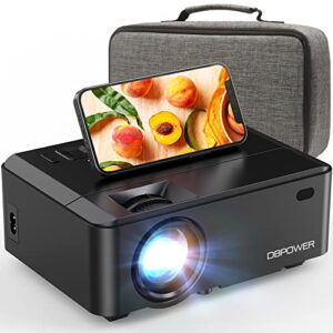 wifi mini projector, dbpower 8000l hd video projector with carrying case&zoom, 1080p and ios/android sync screen supported, portable home movie projector compatible w/smart phone/laptop/pc/dvd/tv