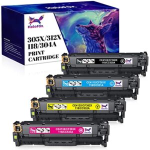 halofox remanufactured toner cartridge replacement for hp 305x 305a 312x 312a 304a canon 118 for canon color imageclass mf8580cdw mf8380cdw for hp color laserjet pro mfp m451dn cp2025dn printer 4 pack