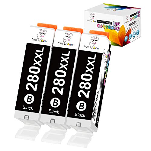 Miss Deer Compatible Ink cartridges Replacement for Canon 280 PGI-280 PGI-280XXL 280XXL PGBK for Canon PIXMA TR7520 TR8520 TS6120 TS6220 TS8120 TS8220 TS9120 TS9520 TS6320 TS9521C (PGBK, 3-Pack)