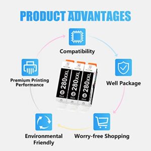 Miss Deer Compatible Ink cartridges Replacement for Canon 280 PGI-280 PGI-280XXL 280XXL PGBK for Canon PIXMA TR7520 TR8520 TS6120 TS6220 TS8120 TS8220 TS9120 TS9520 TS6320 TS9521C (PGBK, 3-Pack)