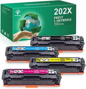 greensky compatible toner cartridges replacement for hp 202x 202a cf500x cf500a for hp color pro mfp m281fdw m281cdw m254dw m254dn m254nw m280nw printer (black cyan magenta yellow, 4 pack)