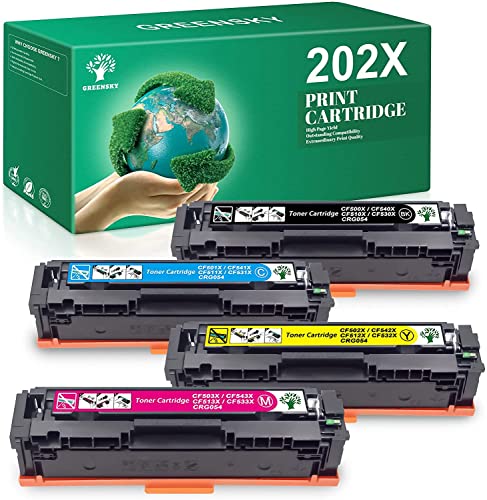 GREENSKY Compatible Toner Cartridges Replacement for HP 202X 202A CF500X CF500A for HP Color Pro MFP M281fdw M281cdw M254dw M254dn M254nw M280nw Printer (Black Cyan Magenta Yellow, 4 Pack)