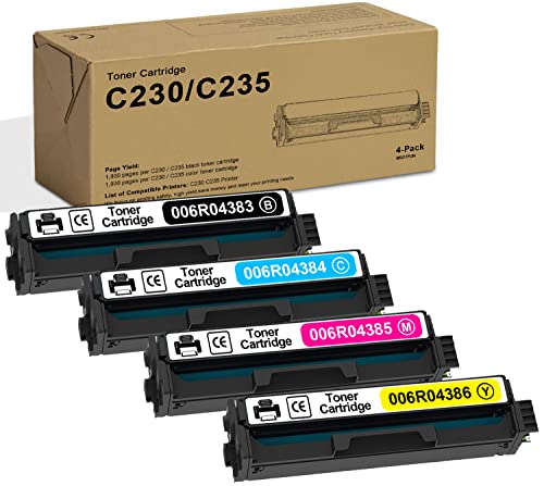 MSOTFUN C230/C235 High Capacity Toner Cartridge -006R04383 006R04384 006R04385 006R04386 Compatible Replacement for Xerox C230 C235 Printer Toner 4-Pack (1BK+1C+1M+1Y)