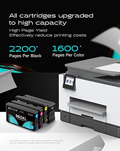 【Larger Capacity】 962XL High-Yield Ink Cartridge Combo Pack, Replacement for HP 962 962 XL Ink Cartridges, for OfficeJet Pro 9010 Series 9018 9012 9020 9015 9025 9022 9026 9027 (1BK/1C/1M/1Y, 4P)