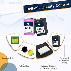 Colorking Remanufactured Replacement for HP Ink 63 HP 63XL Ink Cartridge Combo Pack for OfficeJet 3830 4650 4655 Envy 4520 4512 DeskJet 1112 2132 3630 Printer HP63 High Yield (1 Black, 1 Tri-Color)