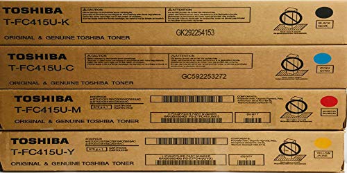 Toshiba T-FC415U-K T-FC415U-C T-FC415U-M T-FC415U-Y e-Studio 2515 3015 3515 4515 5015 Toner Cartridge Set (Black Cyan Magenta Yellow, 4-Pack) in Retail Packaging