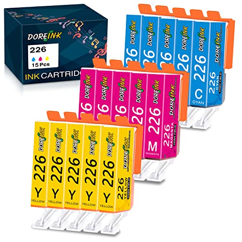 DOREINK Compatible 226 CLI226 Ink Cartridge Replacement for Canon PIXMA MG5220 MG5320 MX882 MG6120 MG6220 MX892 MG5300 MG8120 MX880 MX712 (5 Cyan, 5 Yellow, 5 Magenta) 15Pack