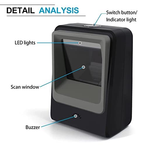 Handsfree 2D 1D Barcode Scanner,Alacrity QR Omnidirectional Desktop Bar Code Reader Scanner, Capture Barcodes from Mobile Phone Screen, Black