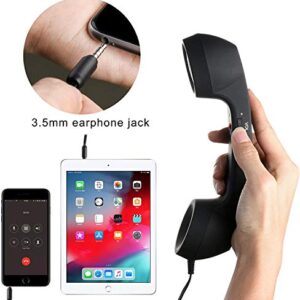 YTYKINOY Vintage Retro 3.5mm Telephone Handset Cell Phone Receiver Mic Microphone Speaker for iPhone iPad Mobile Phones Cellphone Smartphone (Black)