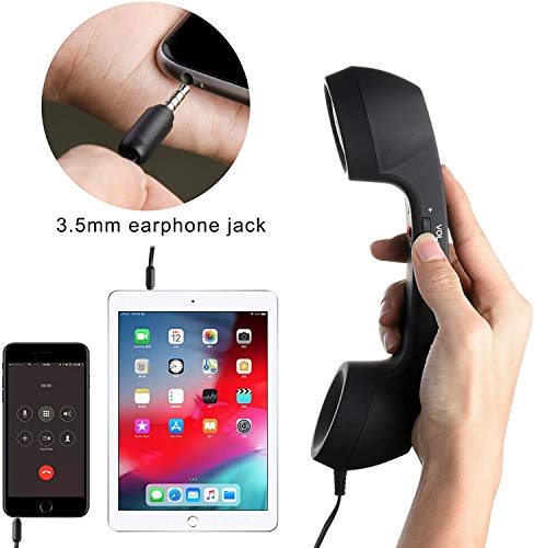 YTYKINOY Vintage Retro 3.5mm Telephone Handset Cell Phone Receiver Mic Microphone Speaker for iPhone iPad Mobile Phones Cellphone Smartphone (Black)